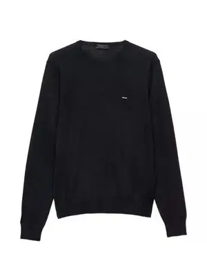 Prada Superfine Wool Crew-neck Sweater With Embroidered Logo - Blue