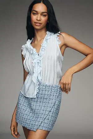 Endless Rose Tweed Mini Wrap Skirt - Blue