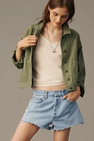 women's dark green suede cropped military jacket
