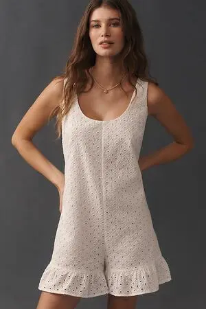 4si3nna Ruffled Eyelet Romper - White