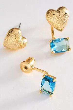 Anthropologie Heart Gem Drop Earrings Blue