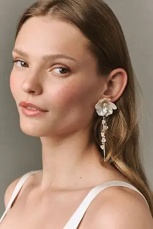 Anthropologie Iridescent Flower Drop Earrings