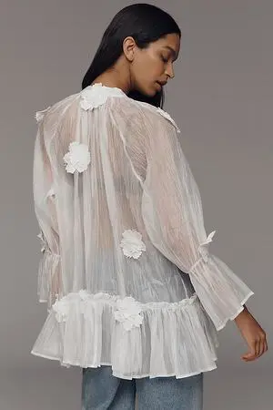Anthropologie Sheer Floral Tunic Top