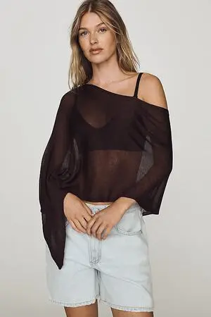 Anthropologie Sheer Knit Poncho - Chocolate