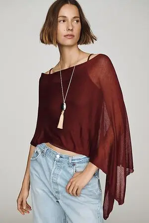 Anthropologie Sheer Knit Poncho - Wine