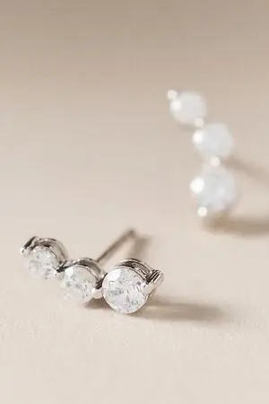 FINE DIAMONDS BY ANTHROPOLOGIE WEDDINGS Lab Diamond Stud Climber Earrings - Silver