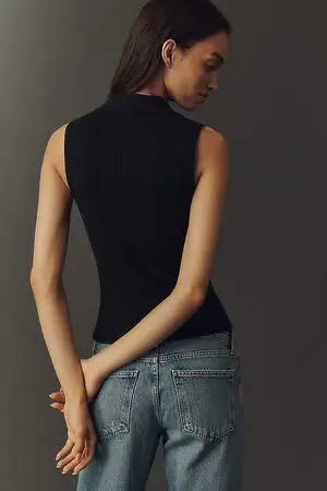 Paige Vesta Collared Tank Top - Black