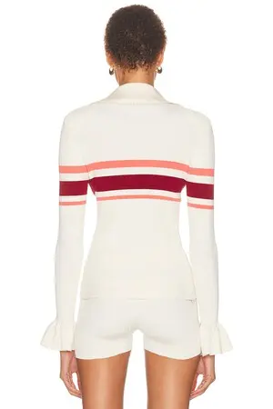 SELF-PORTRAIT Stripe Viscose Knit Button Top