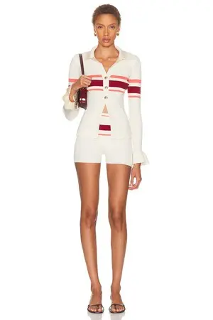 SELF-PORTRAIT Stripe Viscose Knit Button Top