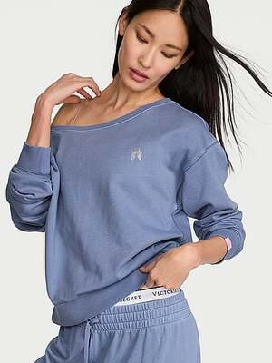 Victoria's Secret Angel Essentials Off-Duty Terry Boatneck Sweatshirt Blue