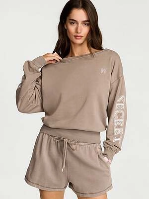 Victoria's Secret Angel Essentials Off-Duty Terry Boatneck Sweatshirt Grey