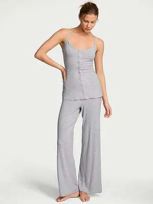 Victoria's Secret Modal Wide-rib Button-front Cami & Pants Set - Grey