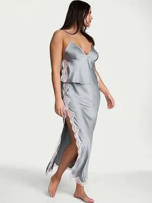 Victoria's Secret Satin Lace-trim Cami & Maxi Skirt Set - Grey