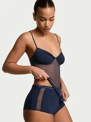 Victoria's Secret Very Sexy Sheer Reveal Modal & Mesh Cami Set Blue