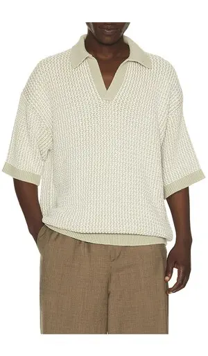 Helmut Lang Bicolor Polo In . Also - Olive