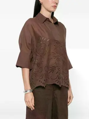 ERMANNO FIRENZE Broderie-anglaise Top - Brown