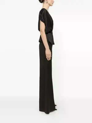NISSA Belted V-neck Peplum Top - Black