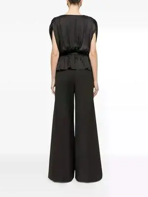 NISSA Belted V-neck Peplum Top - Black