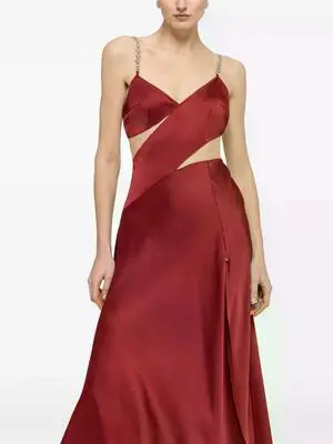NISSA Crystal-strap Midi Dress - Red