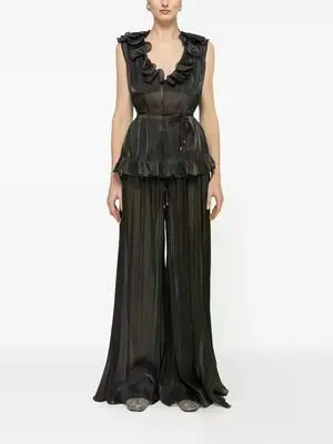 NISSA Ruffled Chiffon Sleeveless Top - Black