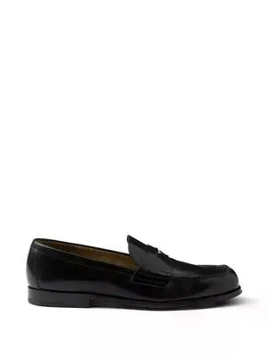 Prada Brushed Leather Loafers With Enameled Metal Triangle Logo