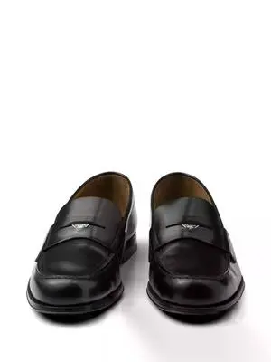 Prada Brushed Leather Loafers With Enameled Metal Triangle Logo