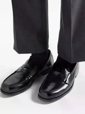 Prada Brushed Leather Loafers With Enameled Metal Triangle Logo