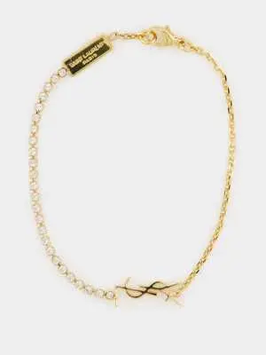 Saint Laurent Metal And Rhinestone Cassandre Charm Bracelet Gold