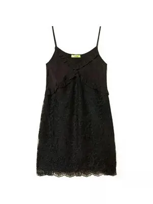 TWINSET Lace Ruffled V-neck Mini Dress - Black