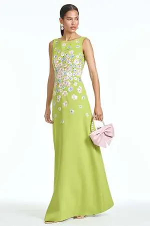 Sachin & Babi Razia Green Embroidered Crepe A-line Gown - Peridot