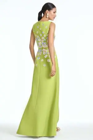 Sachin & Babi Razia Green Embroidered Crepe A-line Gown - Peridot