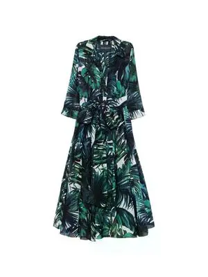 Samantha Sung Aster Palm-print Tie Midi Dress