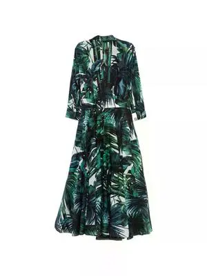 Samantha Sung Aster Palm-print Tie Midi Dress