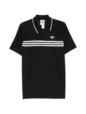Adidas Striped-detail Polo Shirt - Black