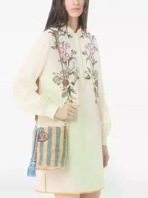 Valentino Garavani Small Bucket Bag In Striped Raffia - Neutrals