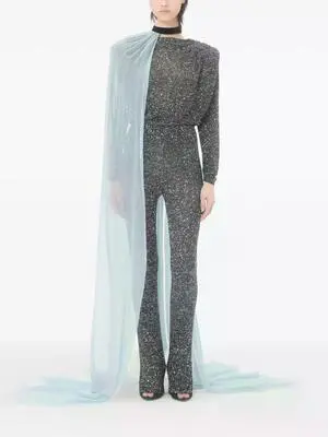 Valentino Garavani Sequin Elastic Straight Trousers - Black