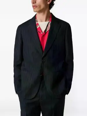 Paul Smith Wool-linen Pinstripe Buggy-lined Blazer - Blue