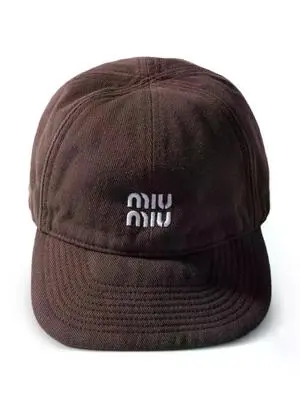 Miu Miu Embroidered Denim Baseball Cap - Brown