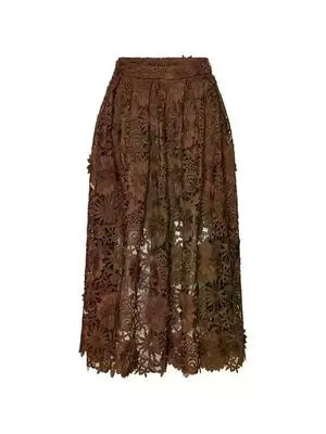 ROTATE BY BIRGER CHRISTENSEN Floral Lace Midi Skirt - Brown