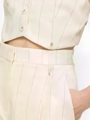 NISSA Striped High-waisted Shorts - Neutrals
