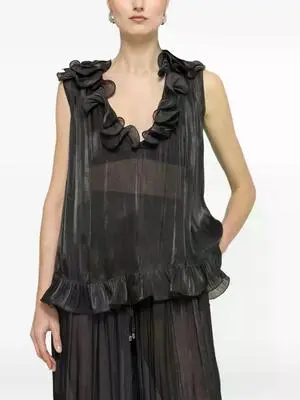 NISSA Ruffled Chiffon Sleeveless Top - Black