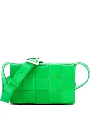 Bottega Veneta Cassette Maxi Intrecciato Leather Small Crossbody Bag - Green