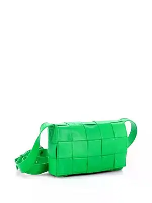 Bottega Veneta Cassette Maxi Intrecciato Leather Small Crossbody Bag - Green