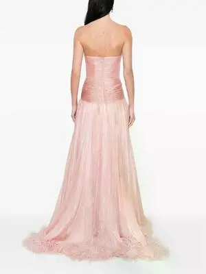 IRIS SERBAN Mikael Feather-trim Maxi Dress - Pink