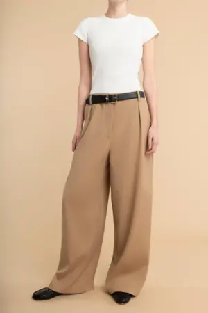 Tess Lorenz Pleated Cotton Blend Trousers - Camel