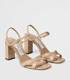 JIMMY CHOO Elsy 85 Leather Heeled Sandals - Neutral