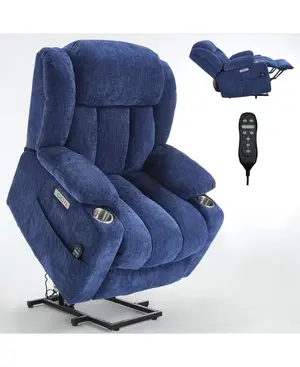 BOYEL LIVING Chenille Power Lift Chair Recliner With 8-point Vibration Massage And Lumbar Heating - Blue