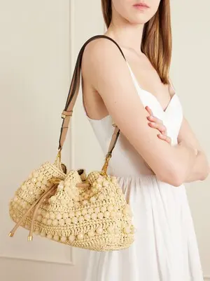 JIMMY CHOO Bon Bon Beaded Raffia Shoulder Bag - Brown