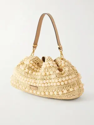 JIMMY CHOO Bon Bon Beaded Raffia Shoulder Bag - Brown