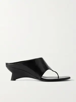 Khaite Marlowe Leather Wedge Mules - Black
